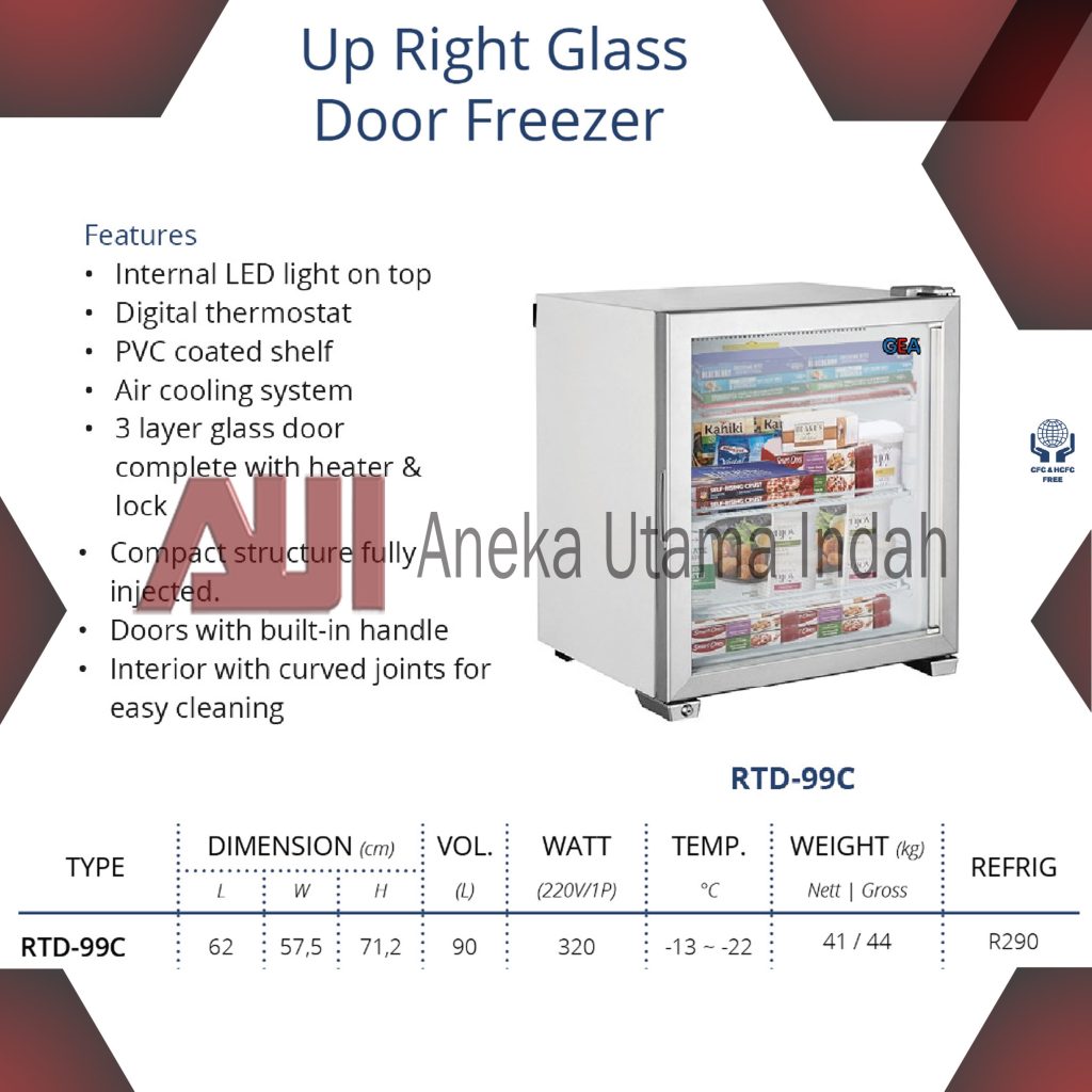 GEA RTD-99C MINI UPRIGHT GLASS DOOR FREEZER PREMIUM ICE CREAM DISPLAY ...
