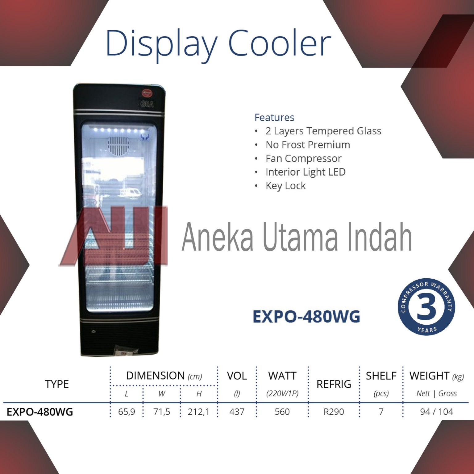 GEA EXPO-480WG SHOWCASE 1 PINTU – DISPLAY COOLER – LEMARI KACA ...