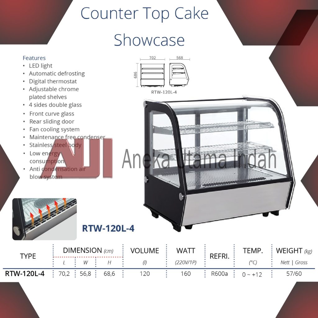 GEA RTW-120L-4 COUNTER TOP CAKE SHOWCASE / CAKE DISPLAY KACA CEMBUNG ...